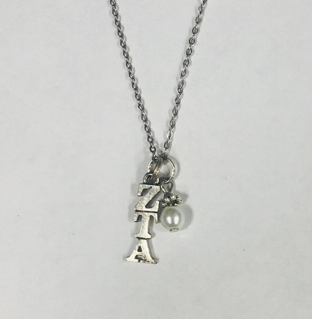 Zeta Tau Alpha ZTA Zetas Sorority Lavaliere Necklace With Pearl Dangle ...