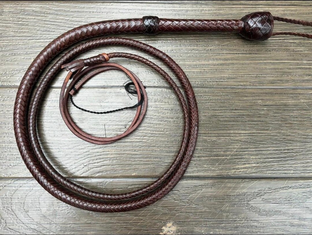 8 Ft 12 Pliat Brown Genuine Leather Bullwhip Well Weight Shortloaded ...