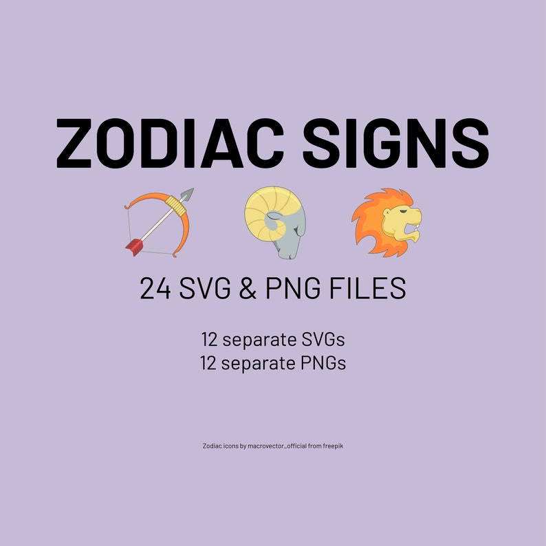 Zodiac Signs SVG PNG Files, Digital Download, Words, Titles, Labels ...