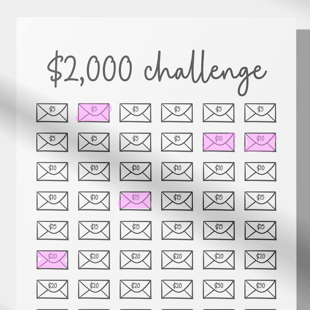 2K Savings Challenge, 60 Envelope Challenge for 2000 Savings, Printable ...