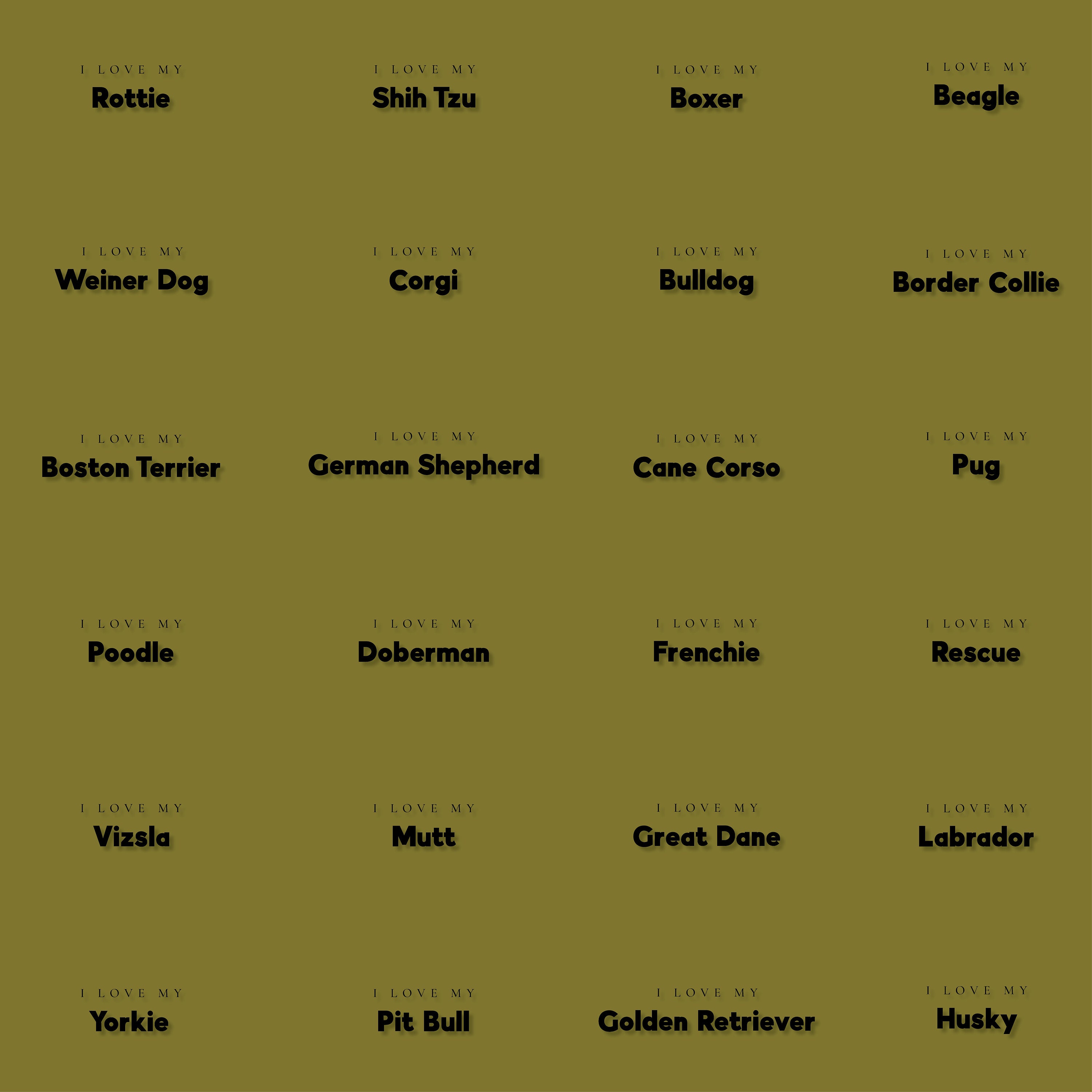 Dog Breeds SVG PNG Files, Digital Download, Words, I Love My, Phrases ...