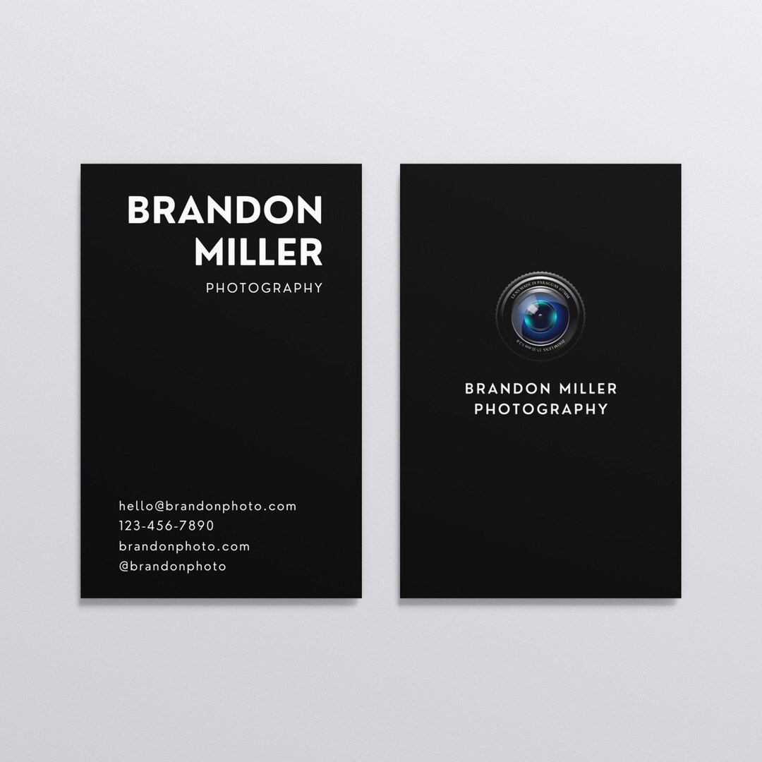 Minimalist Black Photography Business Card, Custom Photographer ...