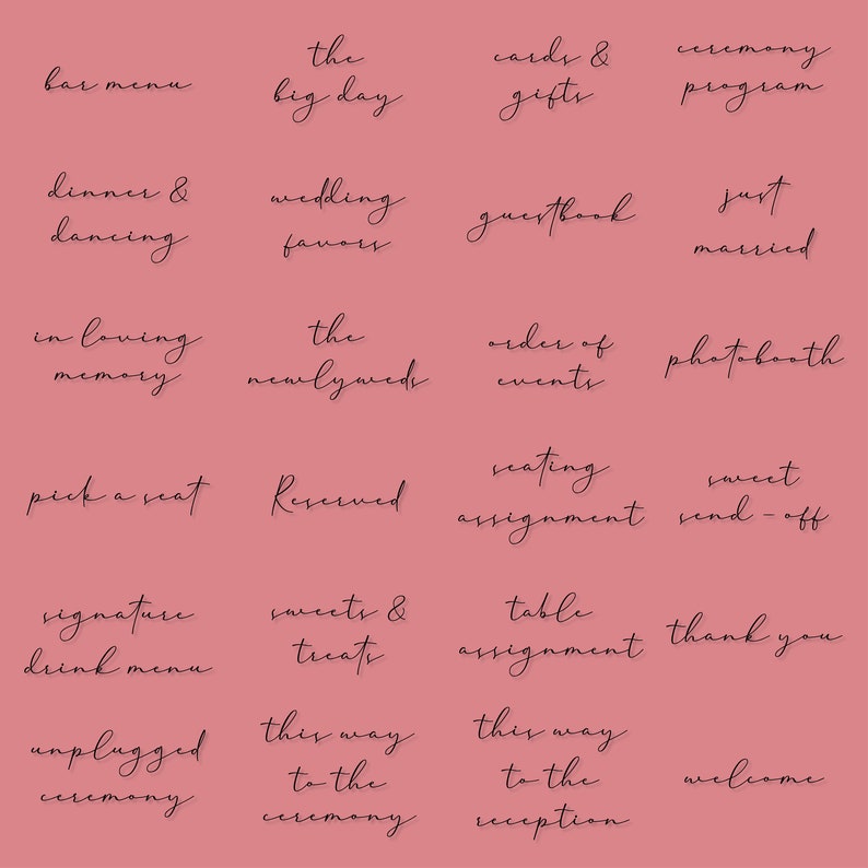 Wedding Signage SVG PNG Files, Digital Download, Words, Labels, Phrases ...