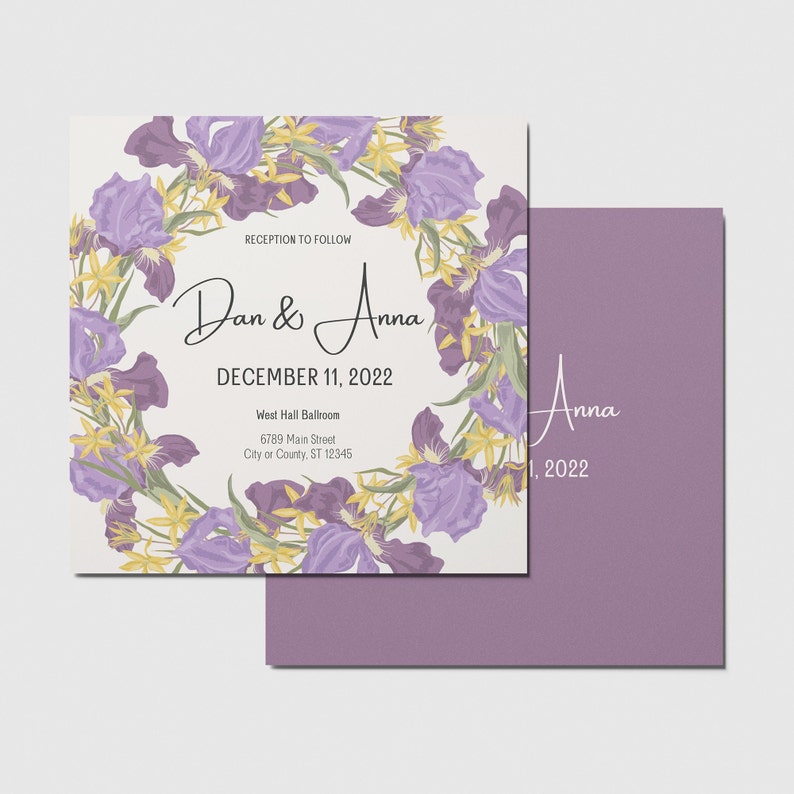 Lilac Floral Wedding Invitation, Digital Template, Canva Template ...