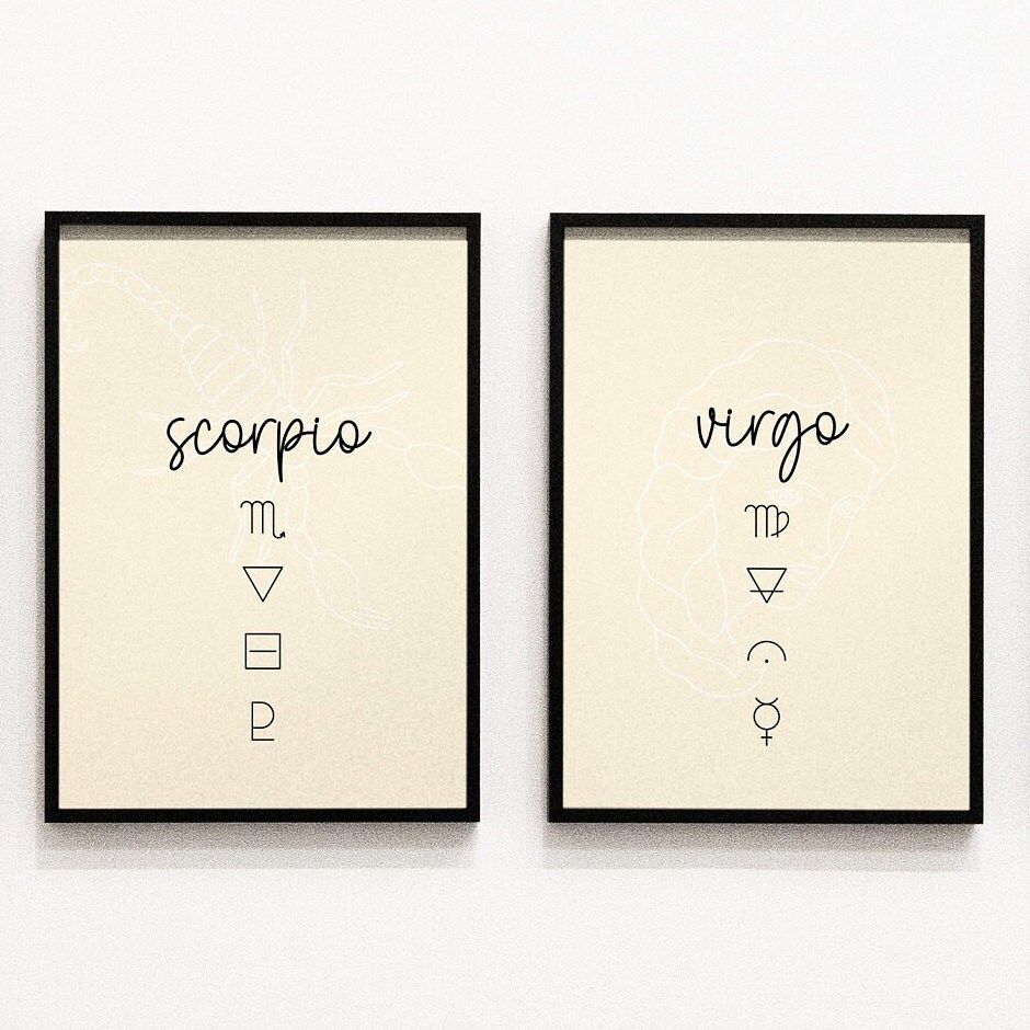 Zodiac Symbols Boho Wall Art, Zodiac Signs Boho Design, Astrology Print ...