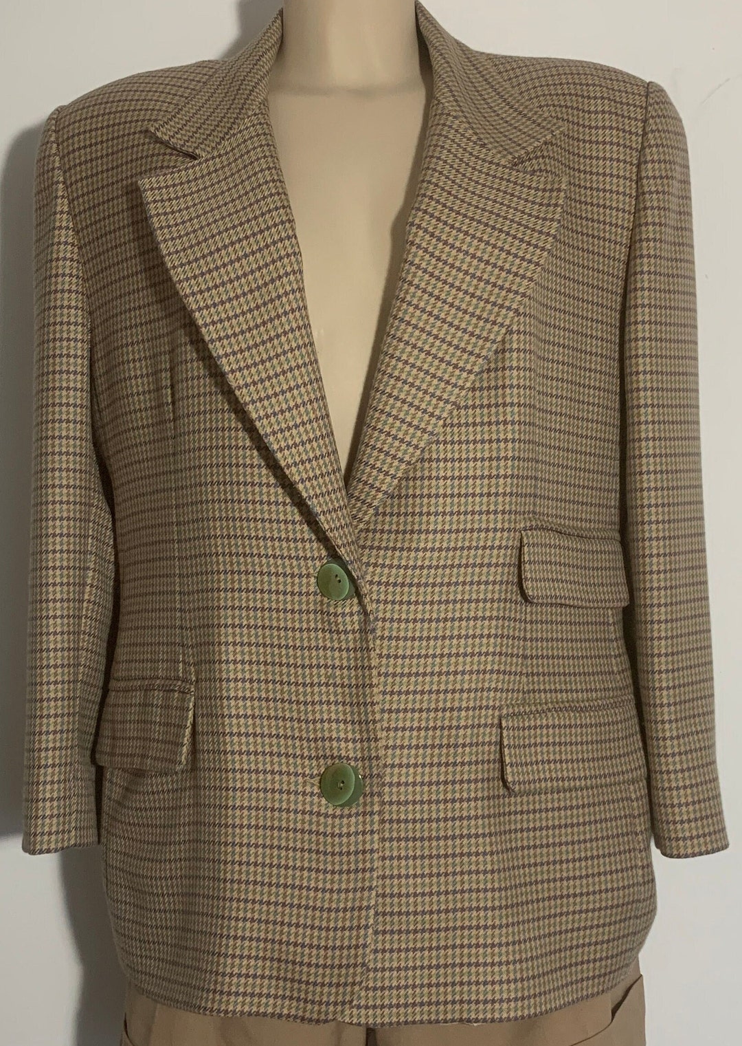 Vintage Handmade Checked Blazer in Beige With Turquoise, Green and ...