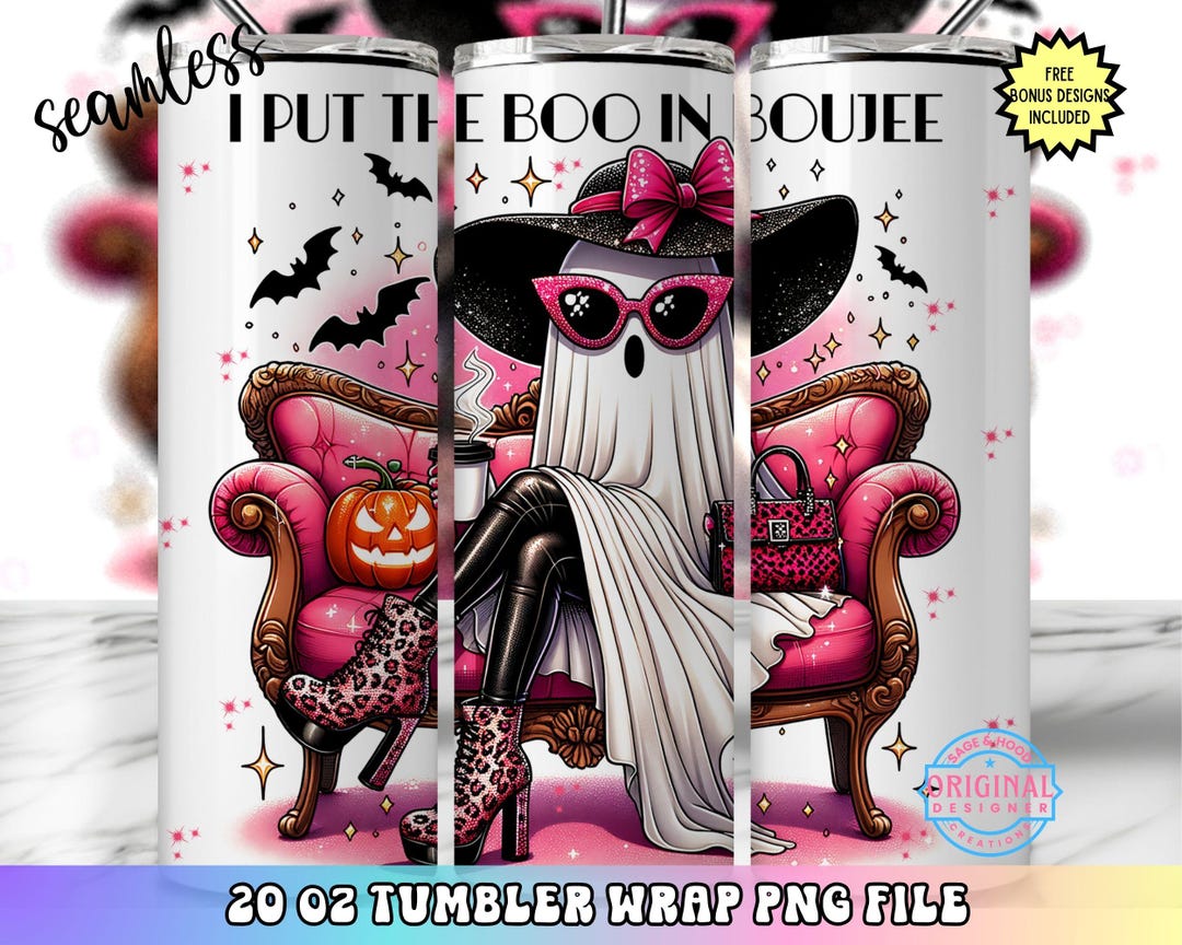 Boujee Ghost 20oz Tumbler Wrap PNG, Halloween Boo-gee 20 Oz Skinny ...