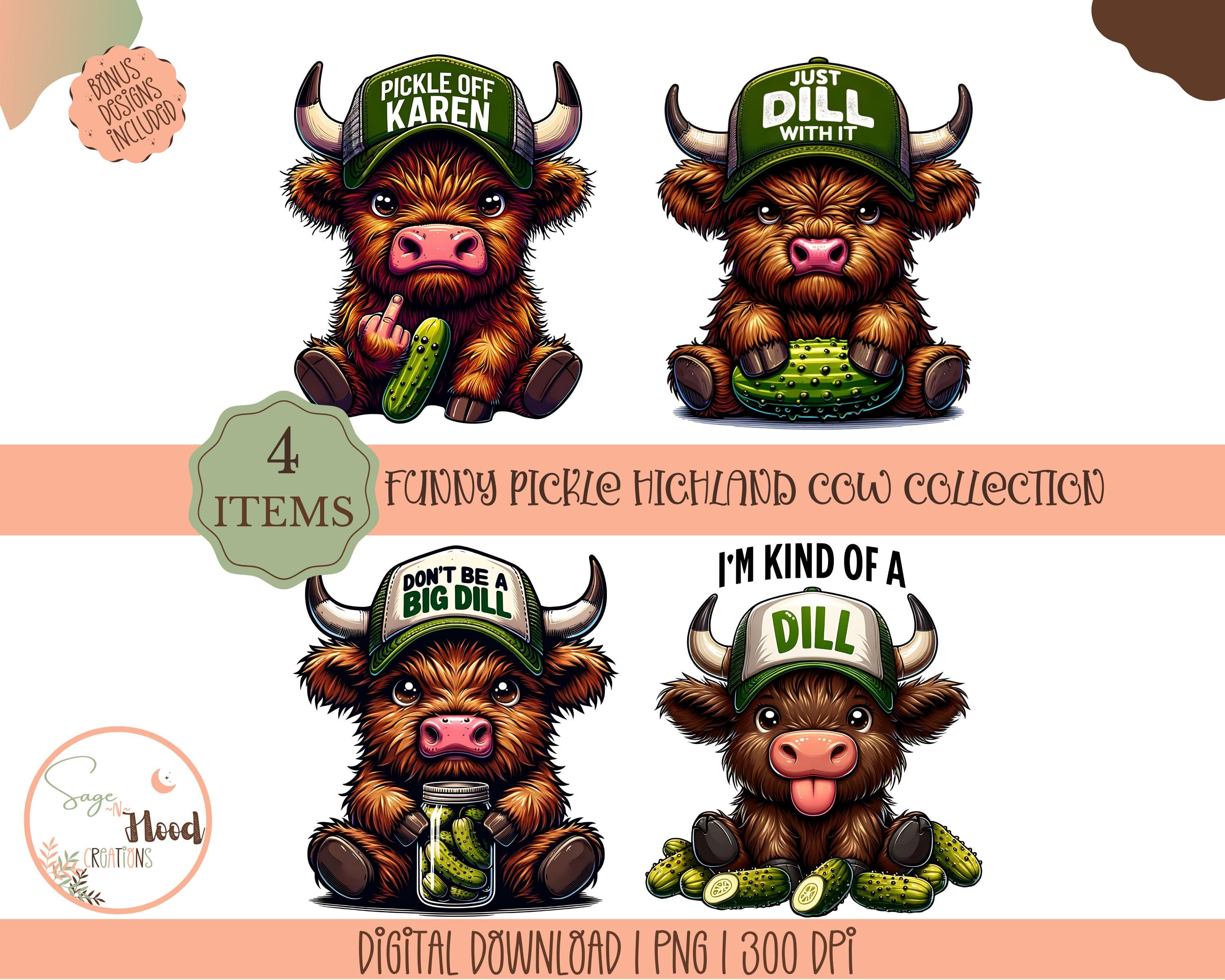 Cute Highland Cow Bundle Pickle Hat Png,just Dill With It,grumpy Cow ...