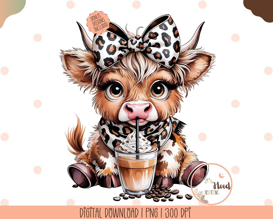 Coffee Addict Highland Cow Png Sublimation Digital Download,leopard ...