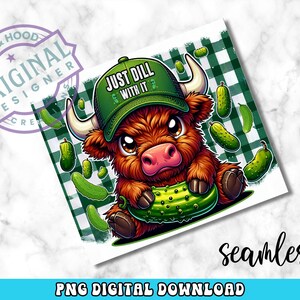 Funny Highland Cow 20oz Tumbler Just Dill With It Pickle Design Grumpy ...