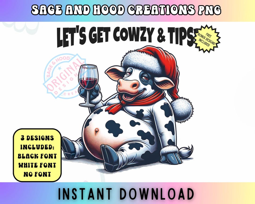Funny Christmas Cow Png,cute Cow in Santa Hat Digital Download,lets Get ...