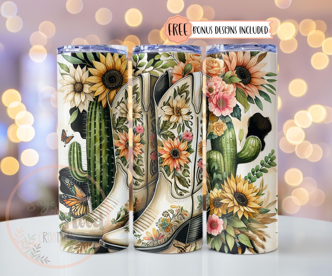 Western Cowgirl Boots Tumbler Wrap, 20 Oz Skinny Tumbler Sublimation ...
