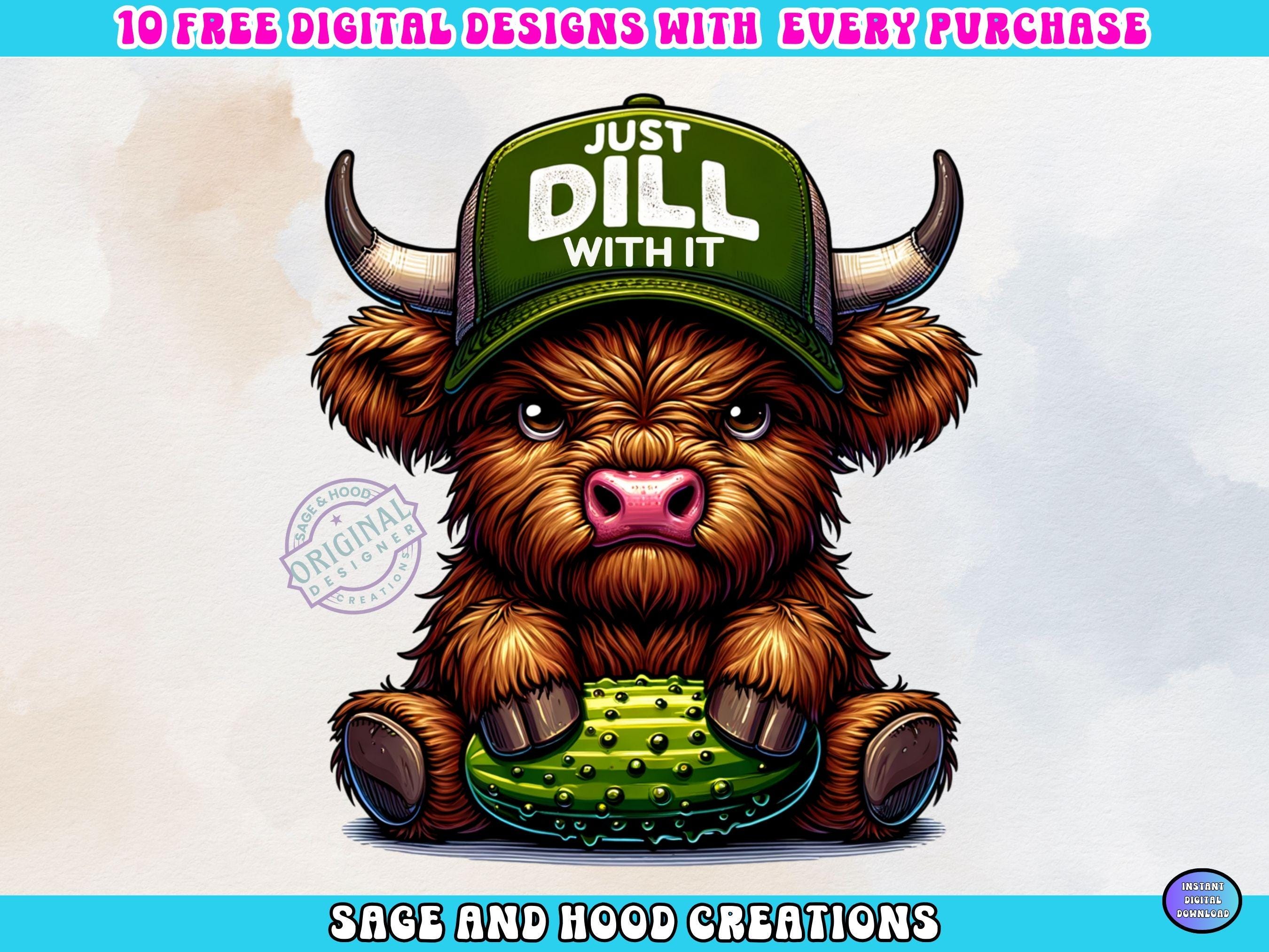 Cute Highland Cow Pickle Hat Png,just Dill With It Png,fluffy Cow ...