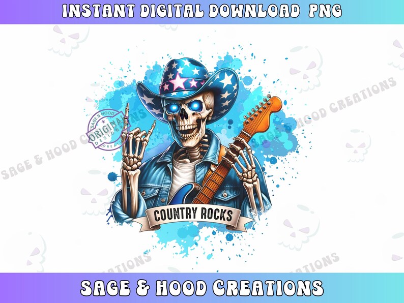 Country Rocks PNG, Western Clipart,skeleton Sublimation Design, Country ...