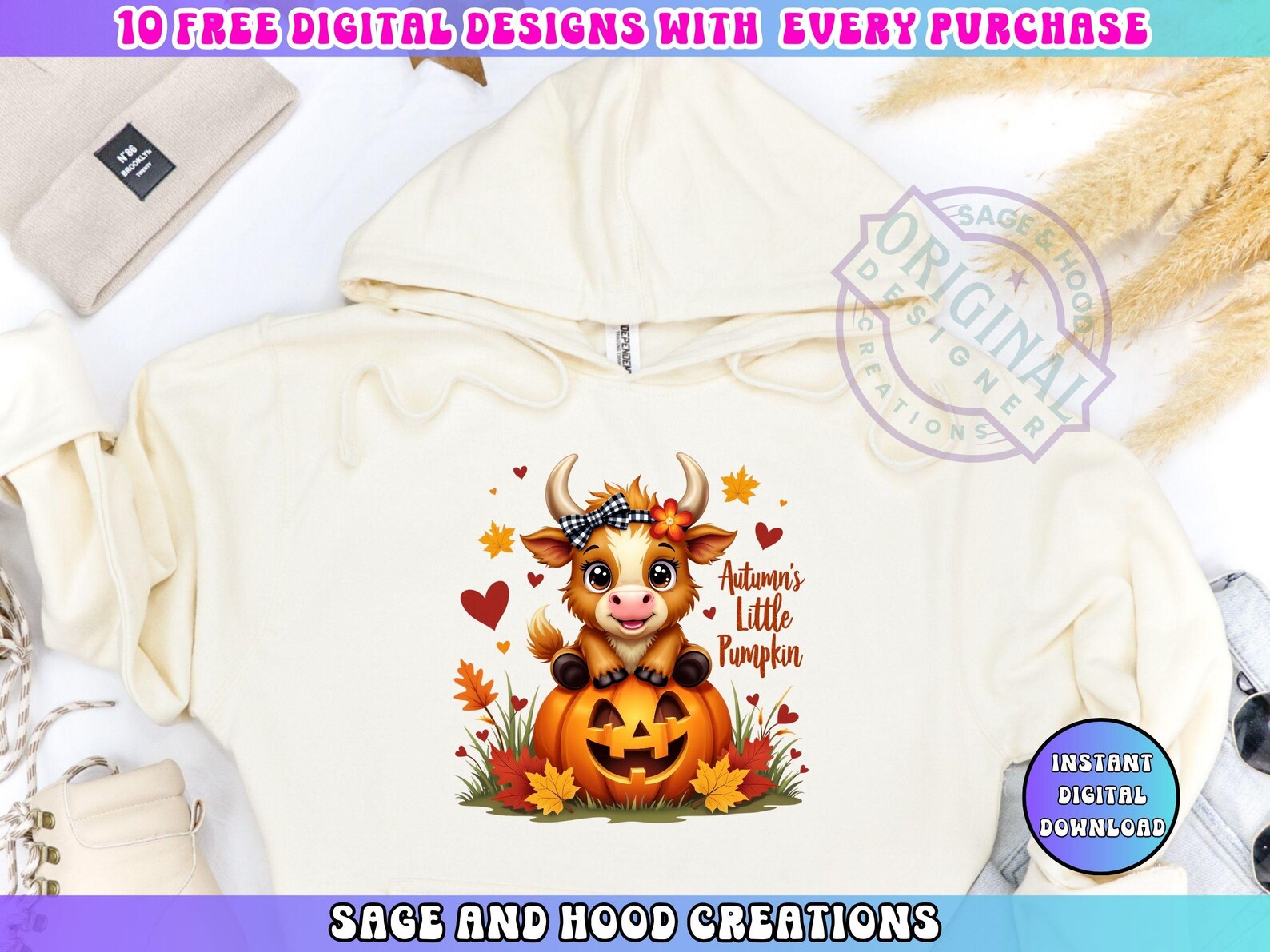 Autumn Highland Cows Clipart, Fall Clipart, Pumpkin Clipart,baby Animal ...