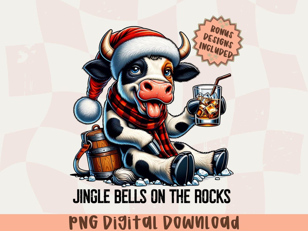 Funny Christmas Cow Png,cute Cow in Santa Hat Digital Download,jingle ...
