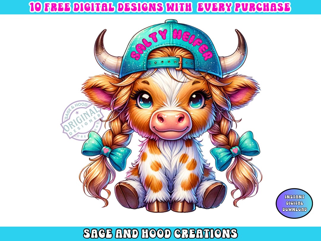 Salty Heifer Cow Png, Highland Cow Bundle,trucker Hat,cow Sublimation ...