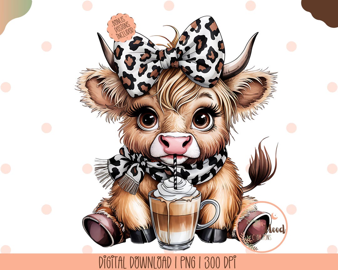 Coffee Addict Highland Cow Png Sublimation Digital Download,leopard ...