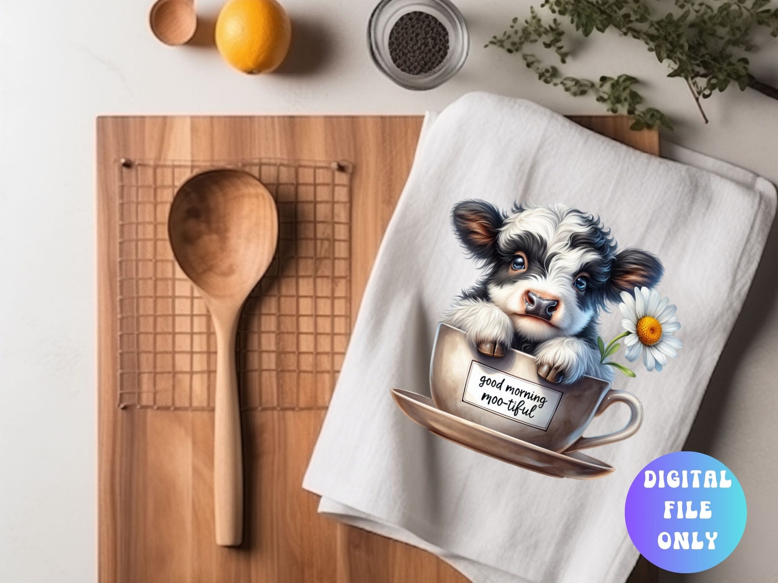 Good Morning Moo-tiful Highland Cow Png, Kitchen Towel Png,trendy Fall ...