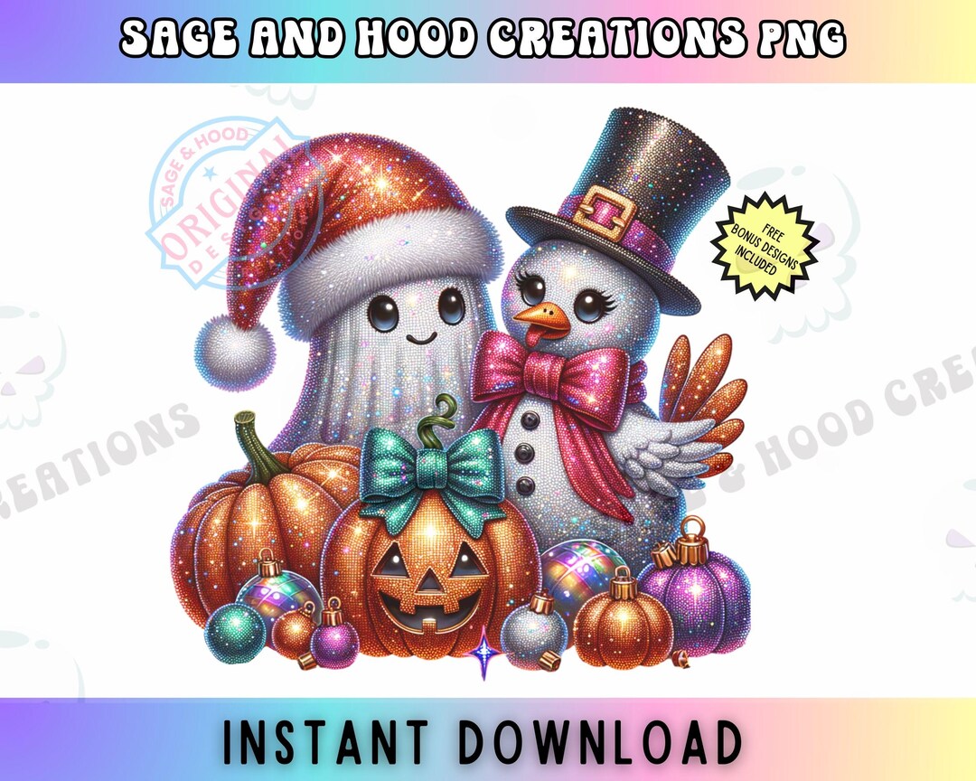 Christmas Ghost and Turkey Png,festive Holiday Png,cute Glitter Ghost ...