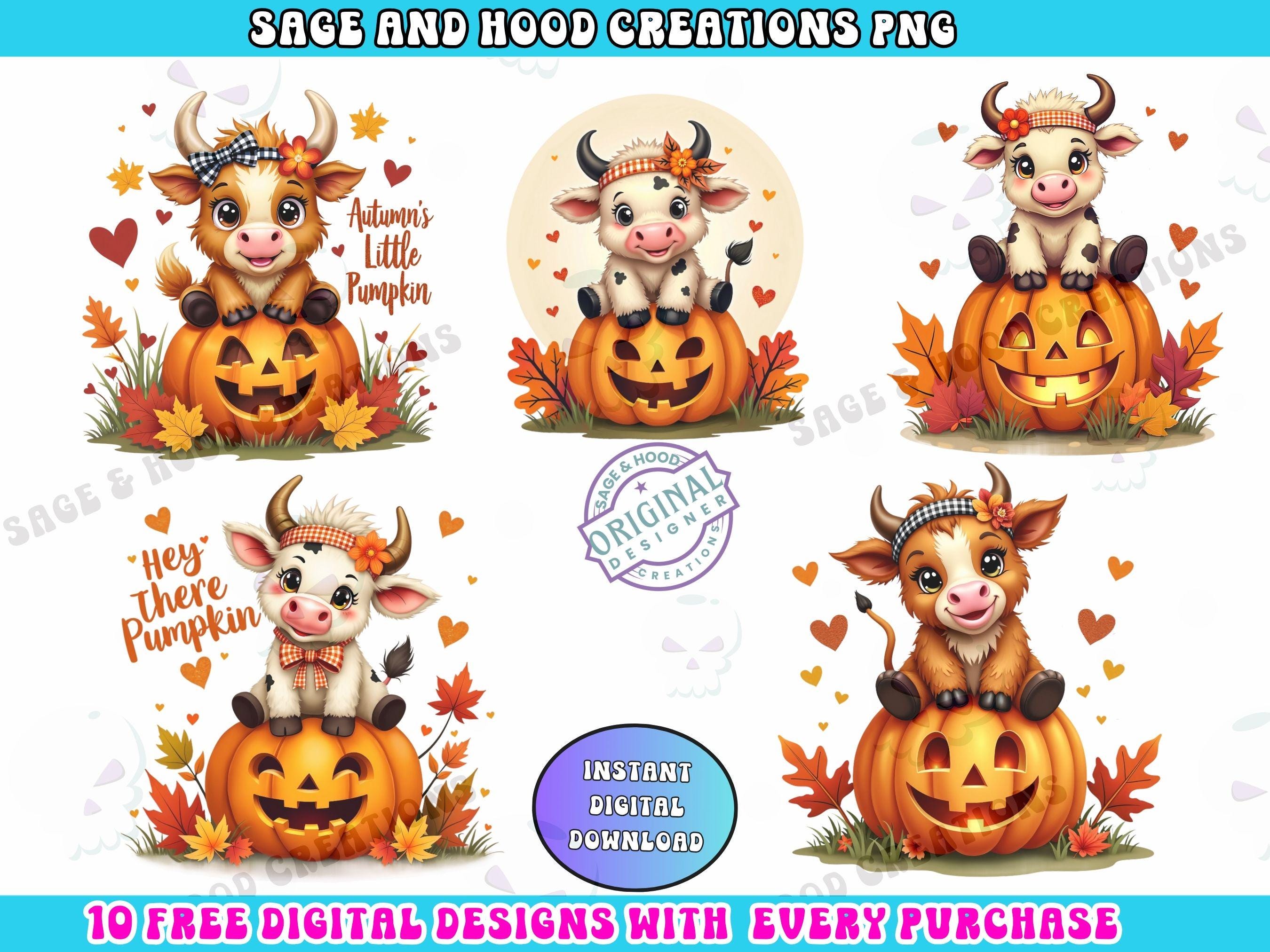 Autumn Highland Cows Clipart, Fall Clipart, Pumpkin Clipart,baby Animal ...