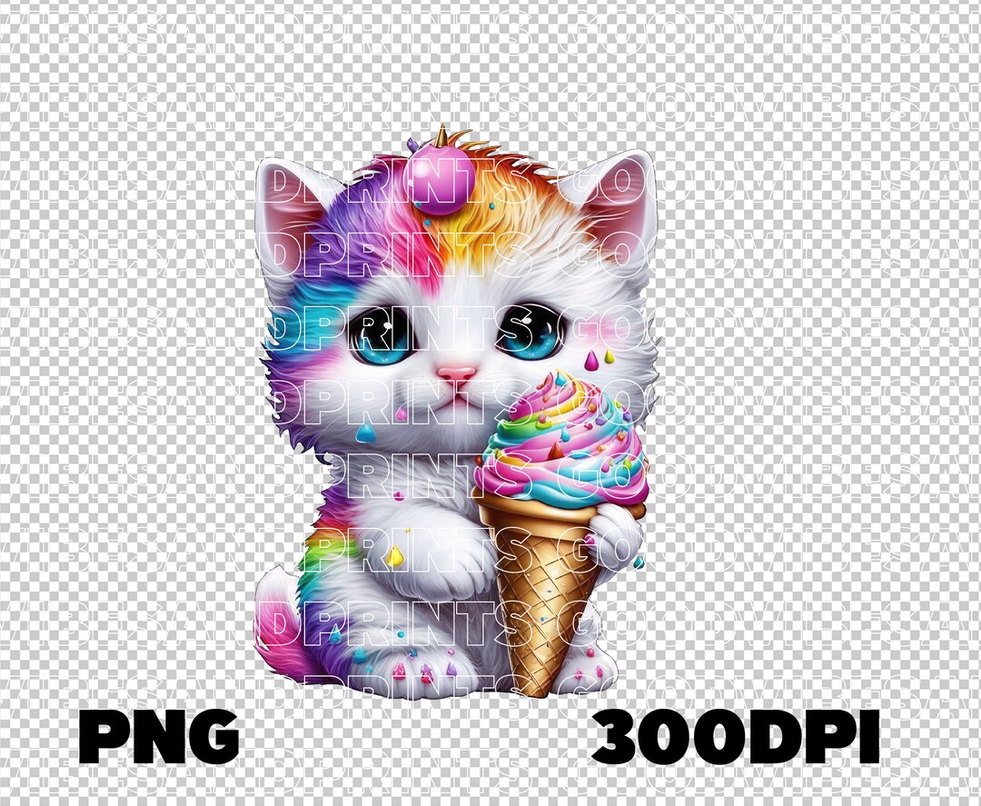 Rainbow Baby Cat With Ice Cream for Sublimation DTF DTG, Kitten Png ...