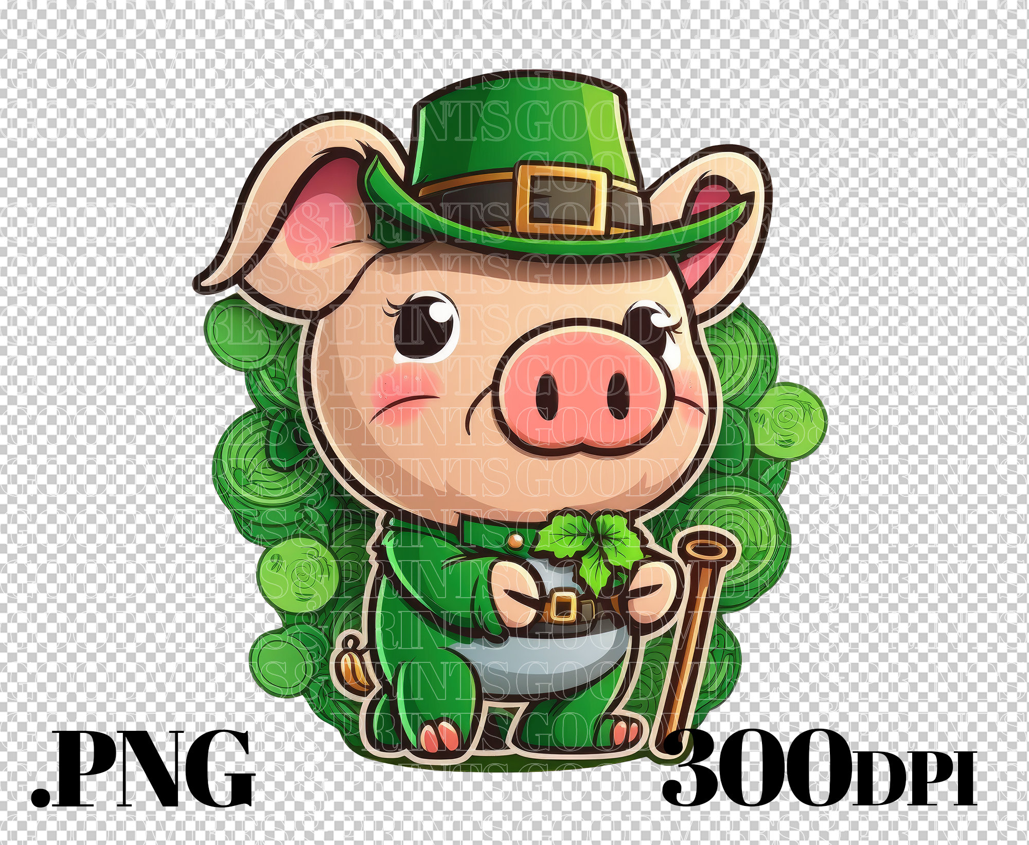 St Patricks Day Pig for Sublimation DTF DTG, Shamrock Png Sublimation ...