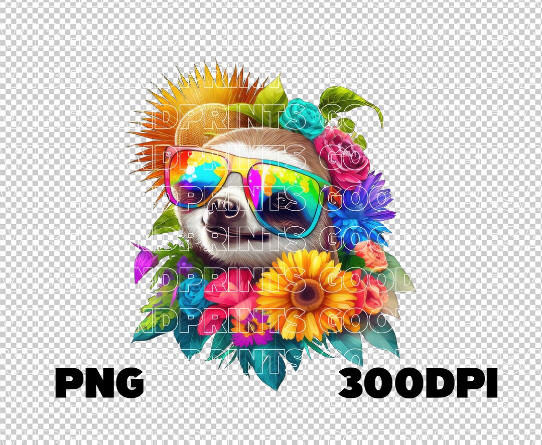 Cute Rainbow Sloth With Sunglasses for Sublimation DTF DTG, Sloth Png ...