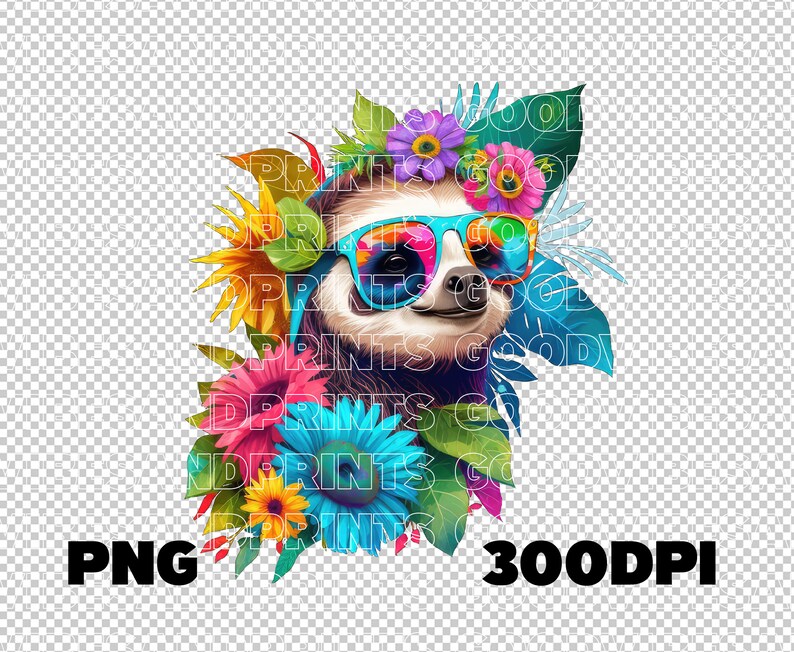Cute Rainbow Sloth With Sunglasses for Sublimation DTF DTG, Sloth Png ...