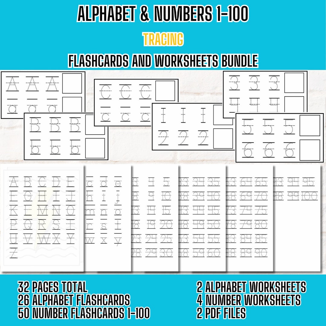 Alphabet Worksheets Tracing Flash Cards, Numbers 1 to 100 Tracing Flash ...