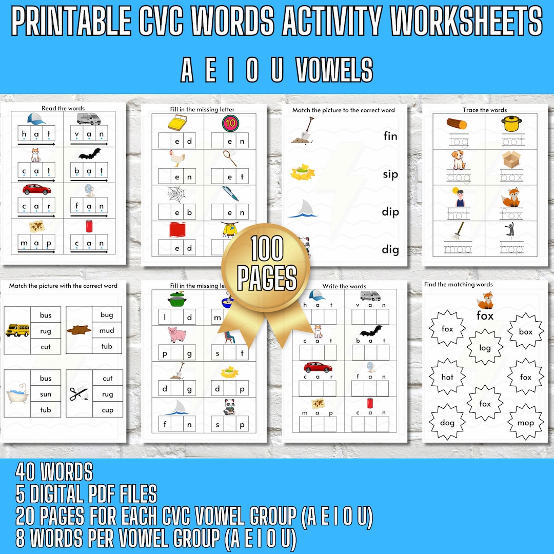 CVC Words Worksheets Bundle, AEIOU Vowel CVC Words With Pictures ...