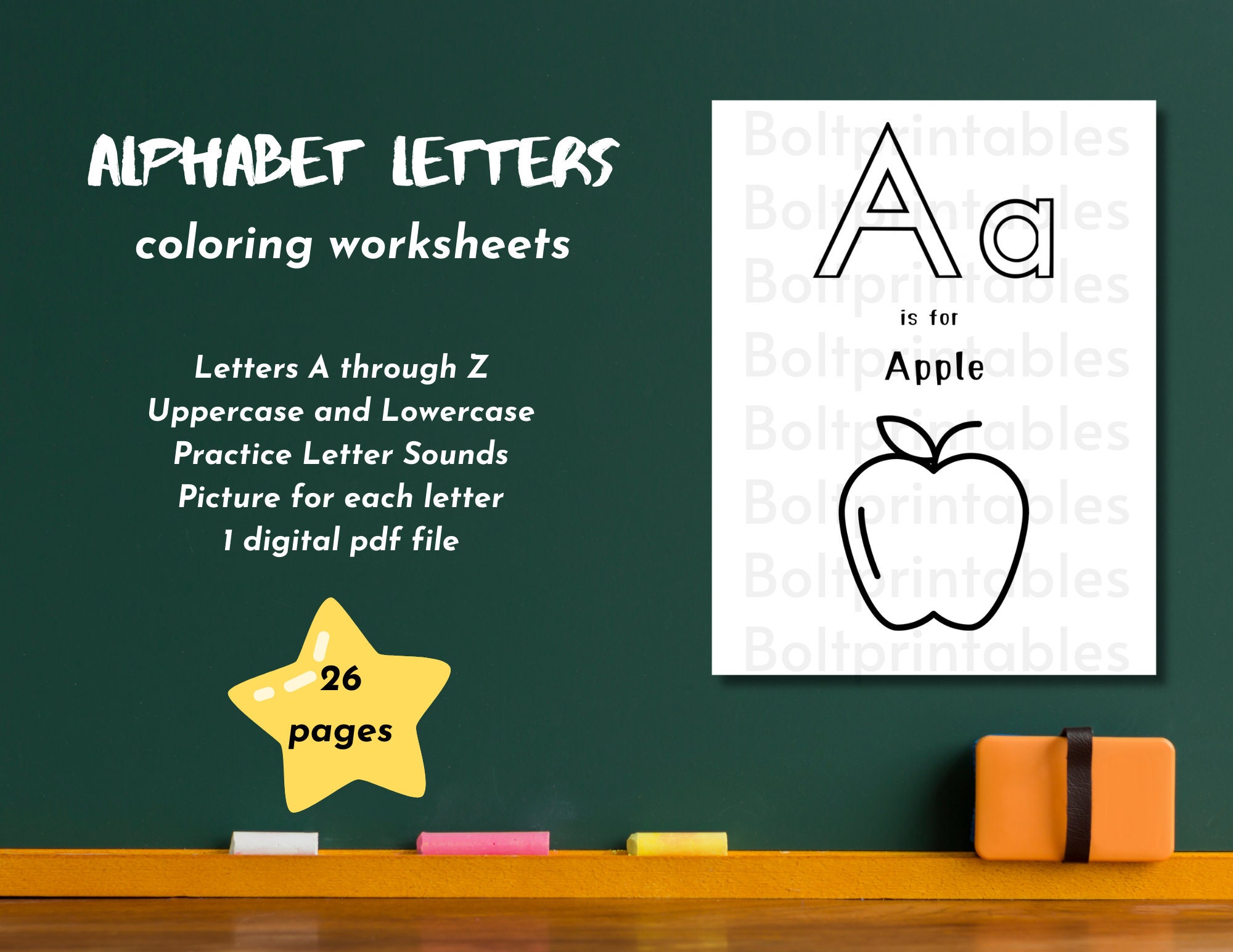 Alphabet Letters With Pictures Coloring Worksheets, Practice Letter ...