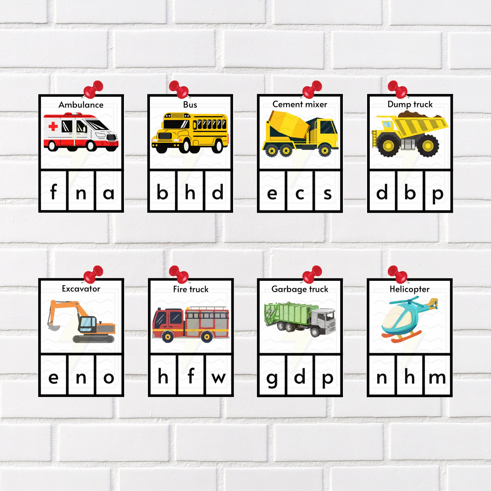 Alphabet Flash Cards, Printable Transportation Vehicle Themed ...