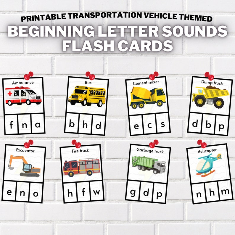 Alphabet Flash Cards, Printable Transportation Vehicle Themed ...