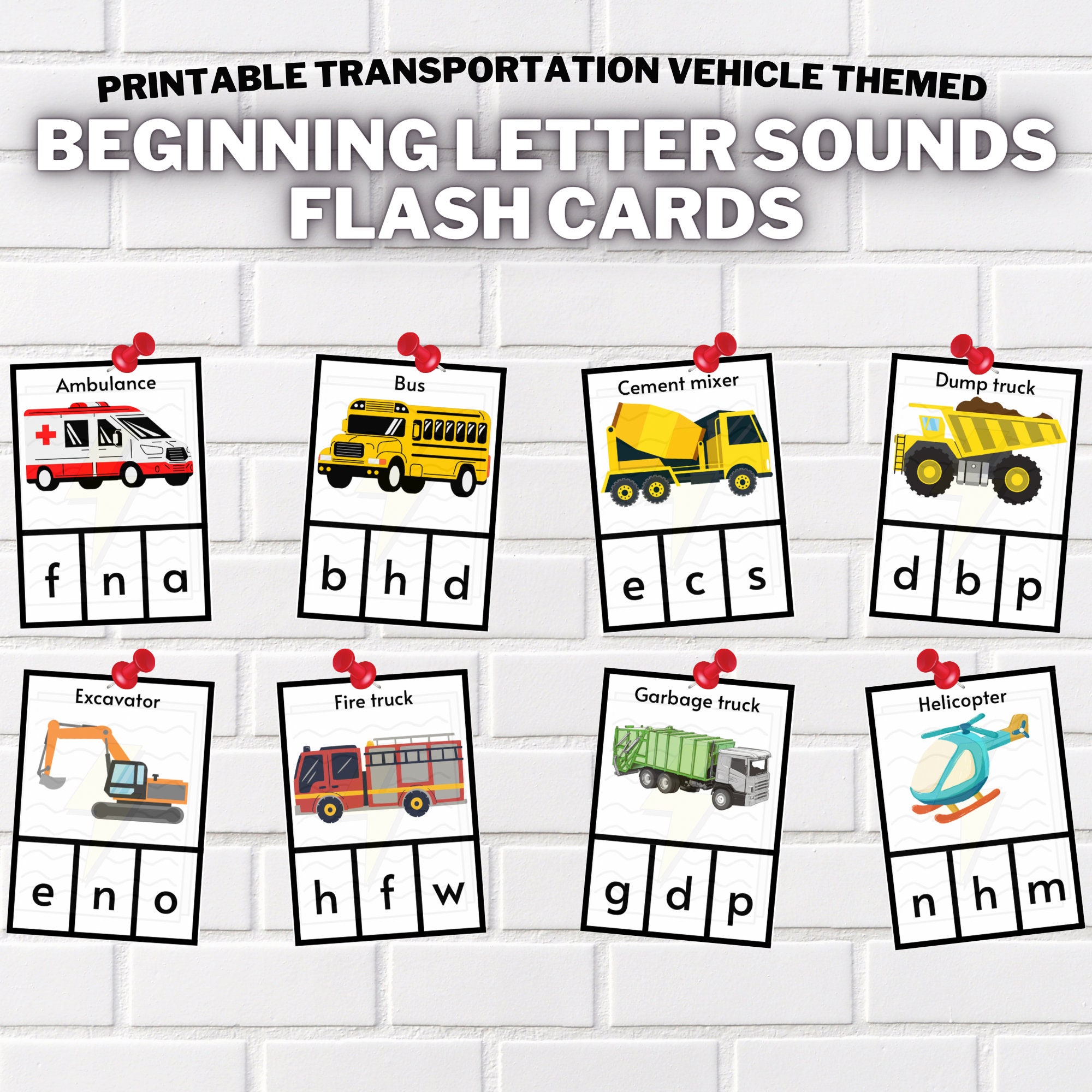 Alphabet Flash Cards, Printable Transportation Vehicle Themed ...
