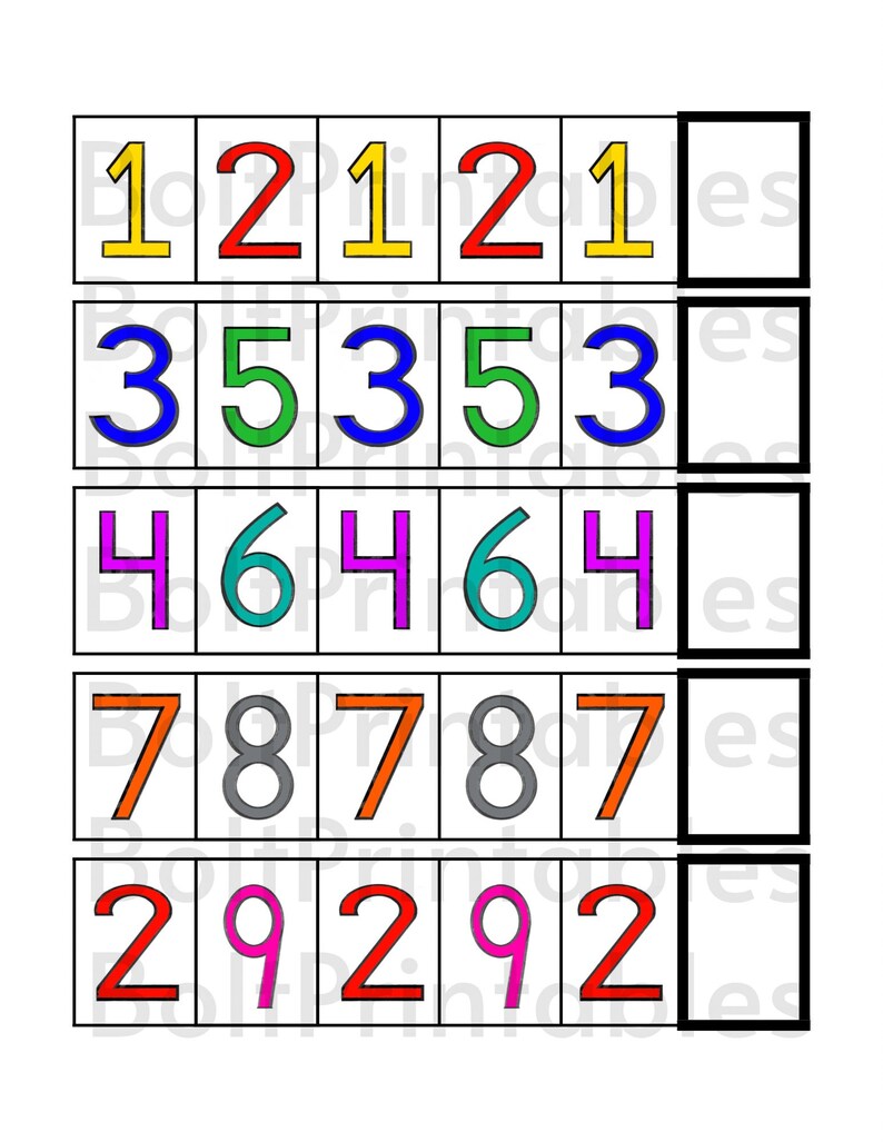 Printable Number Pattern Worksheet Number Matching 1-9 - Etsy