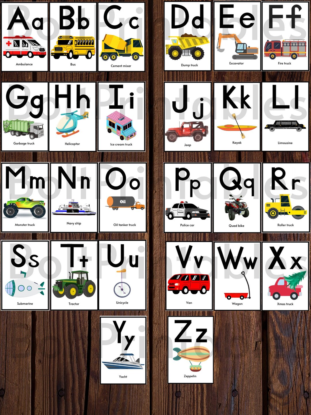 Printable Transportation Vehicle Themed Alphabet Flash Cards - Etsy
