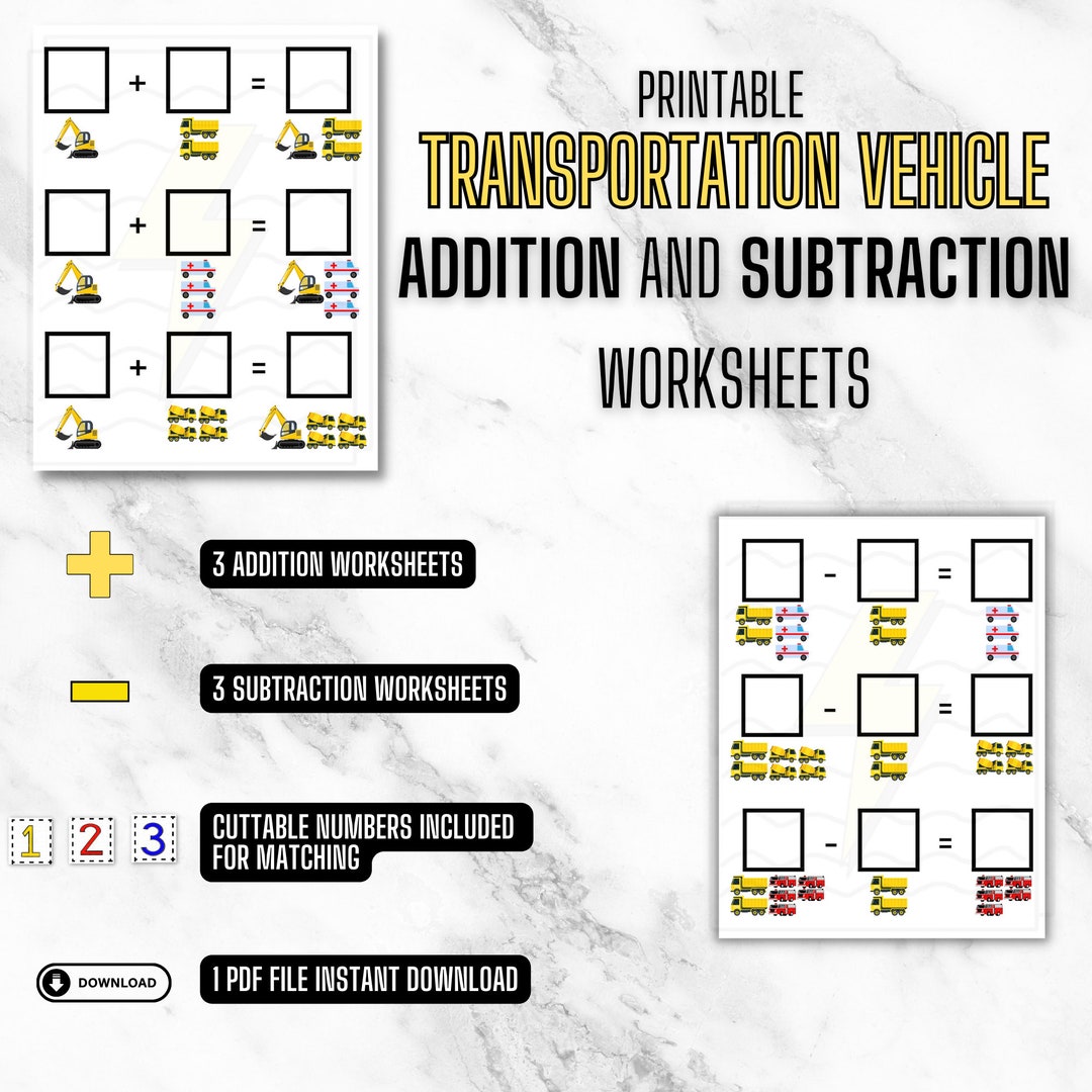 Addition and Subtraction Worksheets, Printable Transportation Vehicle ...