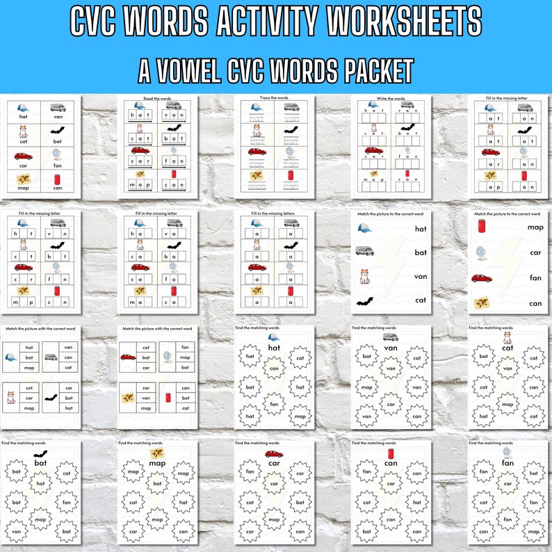 CVC Words Worksheets Bundle, AEIOU Vowel CVC Words With Pictures ...