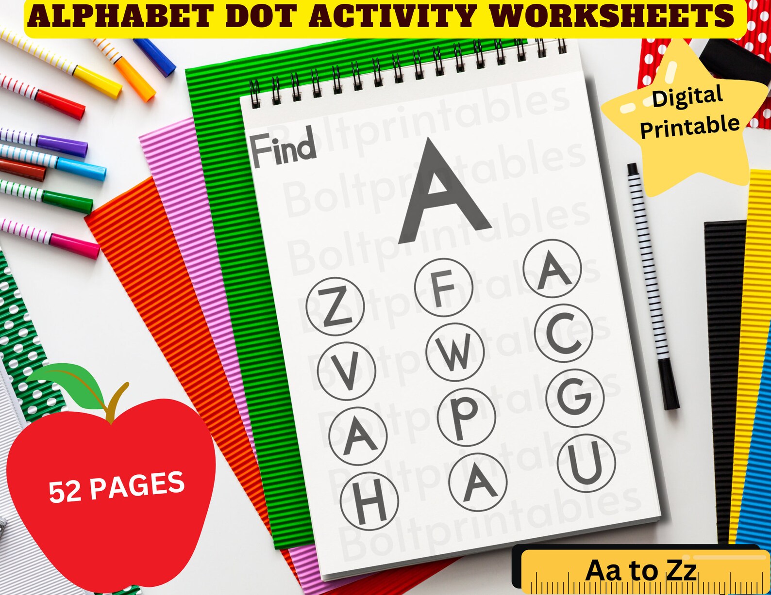 Alphabet Letters Worksheet, Dot Activity, Find the Letter, Preschool ...