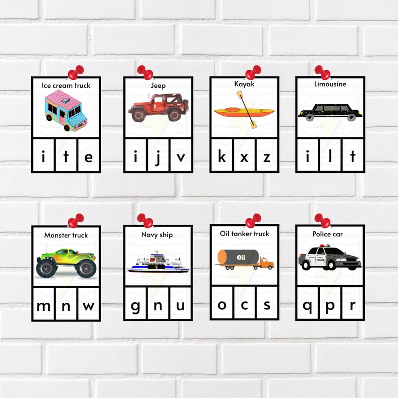 Alphabet Flash Cards, Printable Transportation Vehicle Themed ...