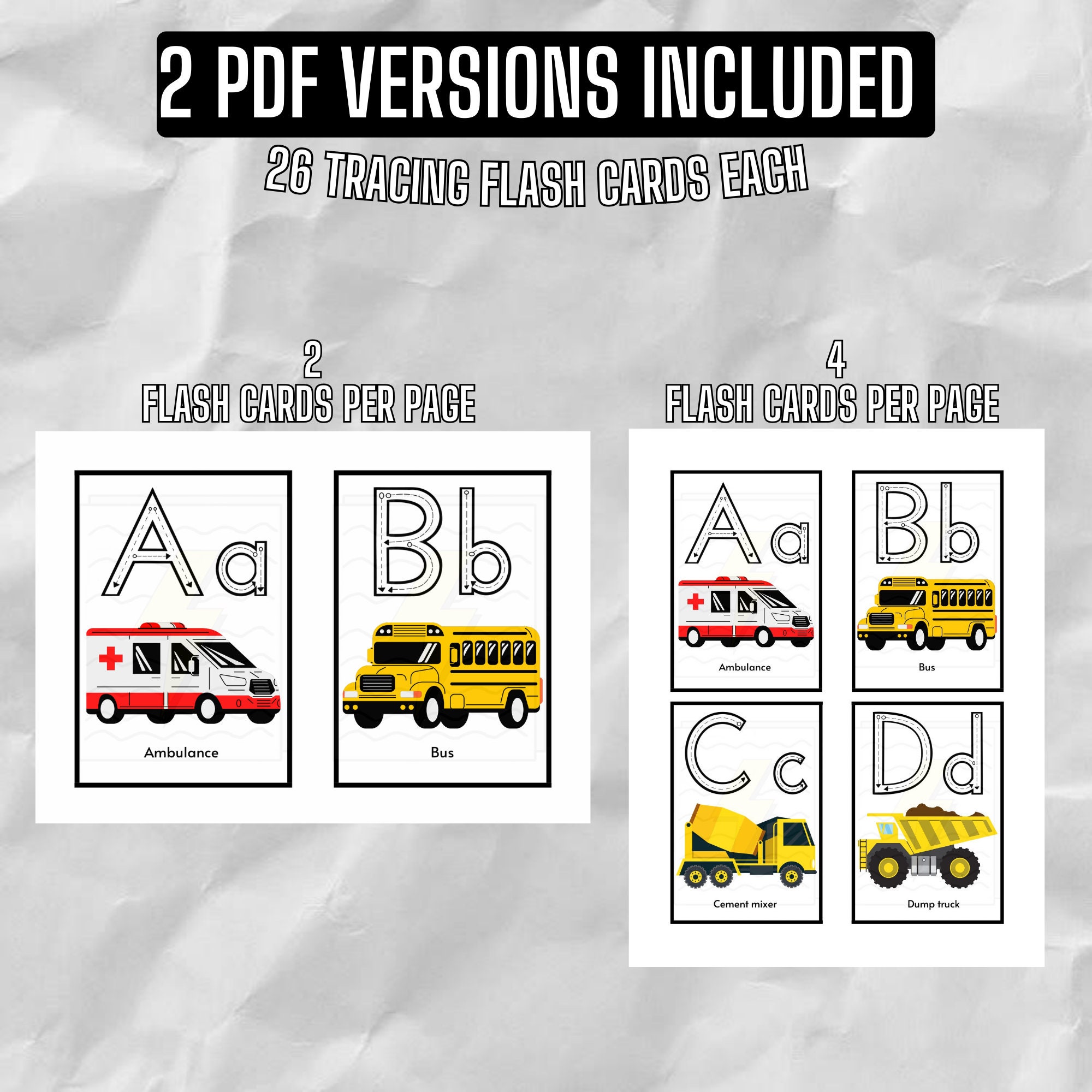 Alphabet Flash Cards, Printable Transportation Vehicle Alphabet Tracing ...