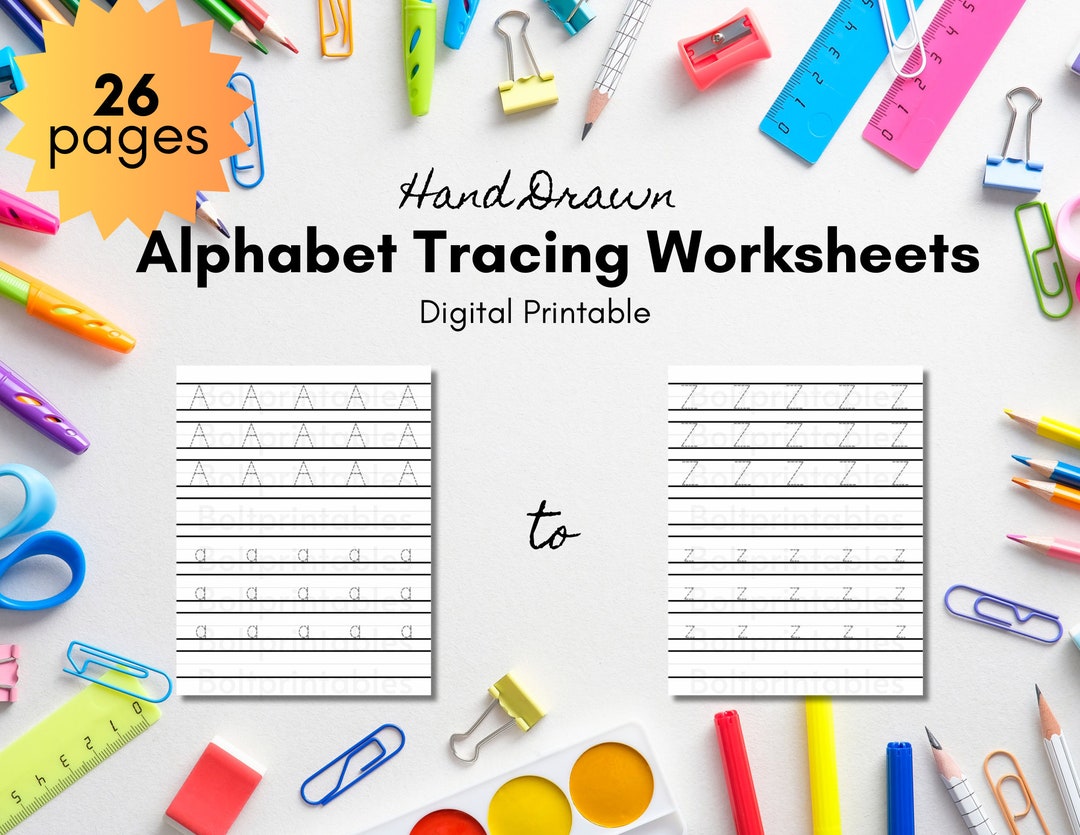 26 Alphabet Tracing Worksheets, Digital Printable, Uppercase Lowercase ...