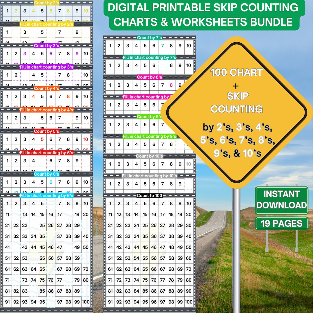 Skip Counting Charts and Worksheets, 100 Number Chart, Skip Counting ...