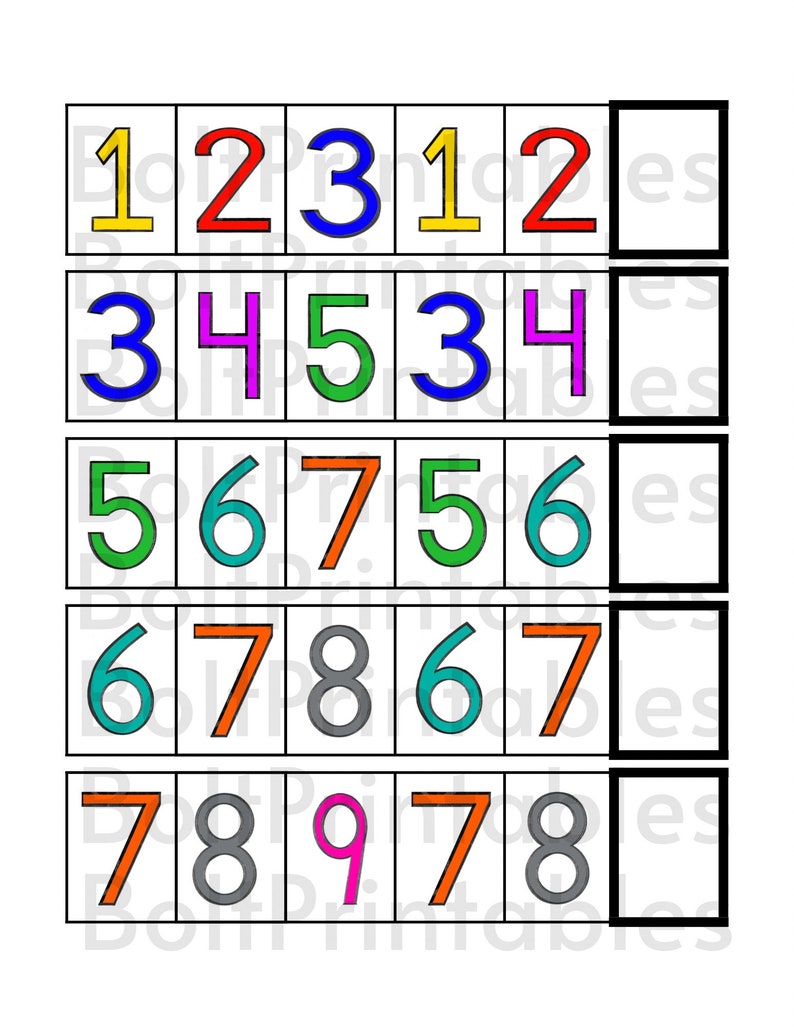 Printable Number Pattern Worksheet Number Matching 1-9 - Etsy