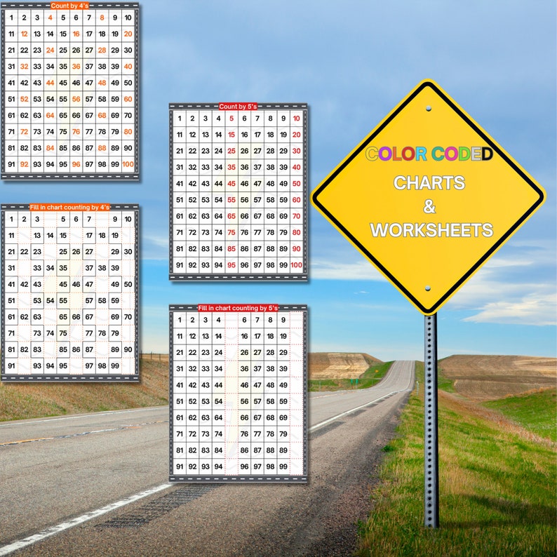 Skip Counting Charts and Worksheets, 100 Number Chart, Skip Counting ...