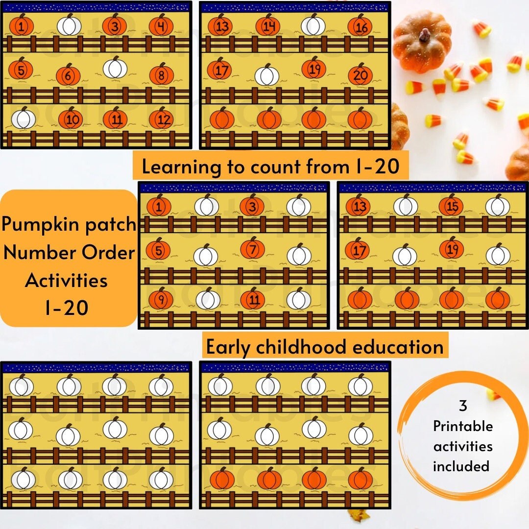 Printable Pumpkin Patch Number Order Activity Worksheets Counting ...