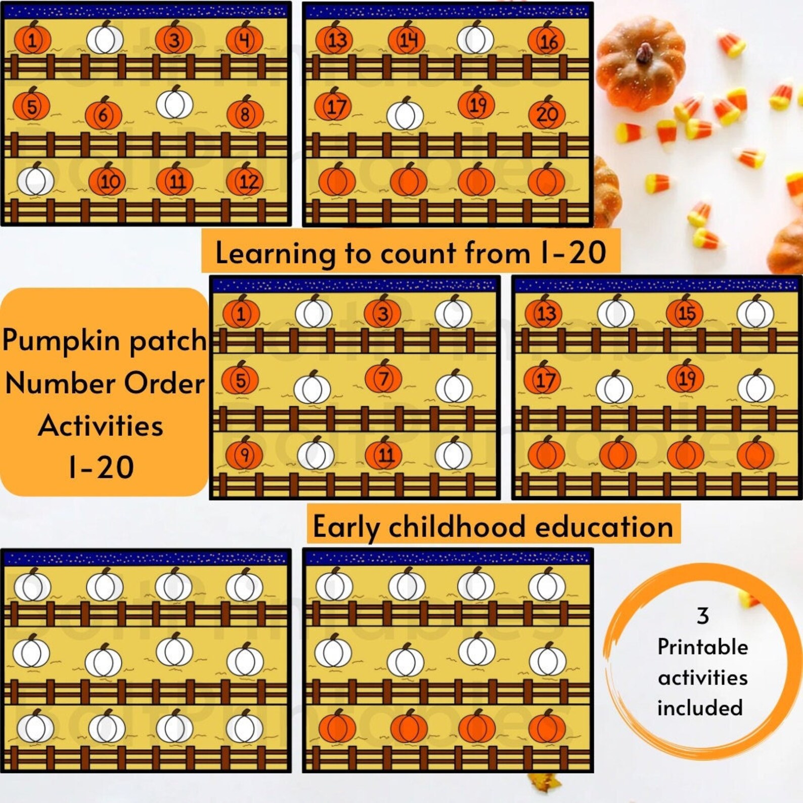 Printable Pumpkin Patch Number Order Activity Worksheets Counting ...