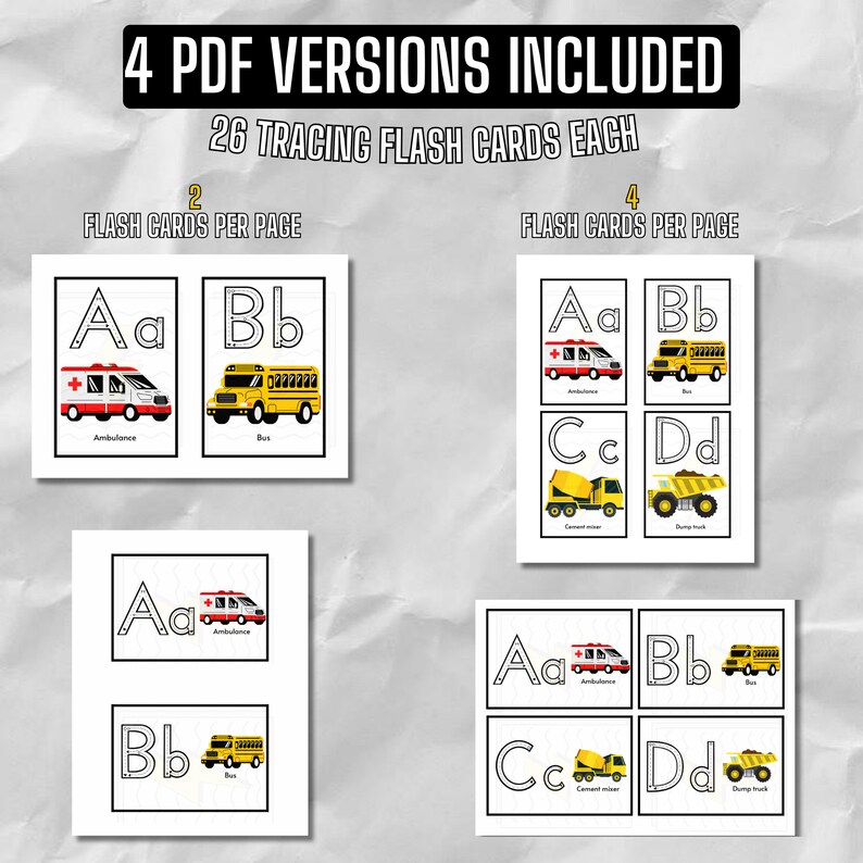 Alphabet Flash Cards, Printable Transportation Vehicle Alphabet Tracing ...