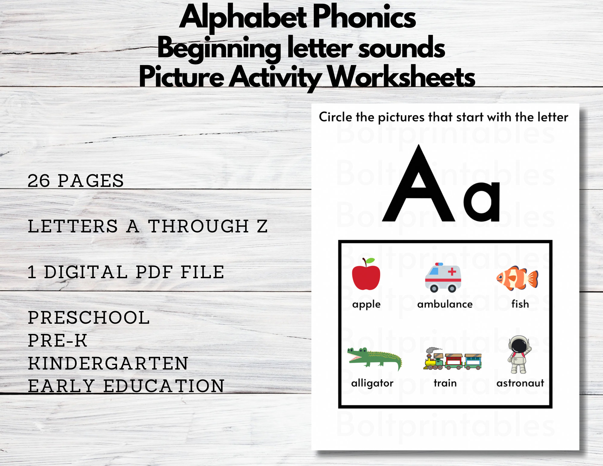 Alphabet Letters Sounds, Beginning Letter Phonics Picture Activity ...